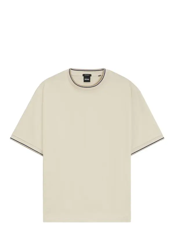 BOSS Striped-cuff T-shirt In Mercerised Cotton - White