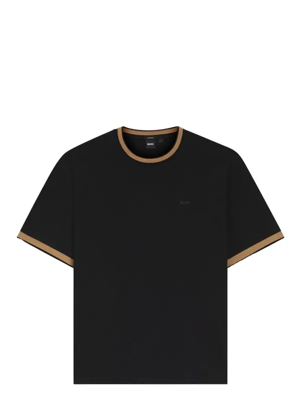 BOSS Stripe-trim T-shirt In Mercerised Cotton - Black