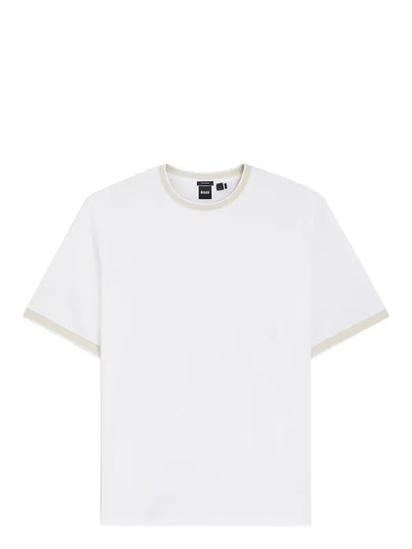 BOSS Stripe-trim T-shirt In Mercerised Cotton - White