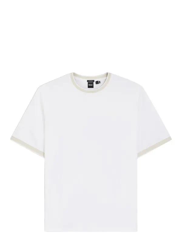 BOSS Stripe-trim T-shirt In Mercerised Cotton - White