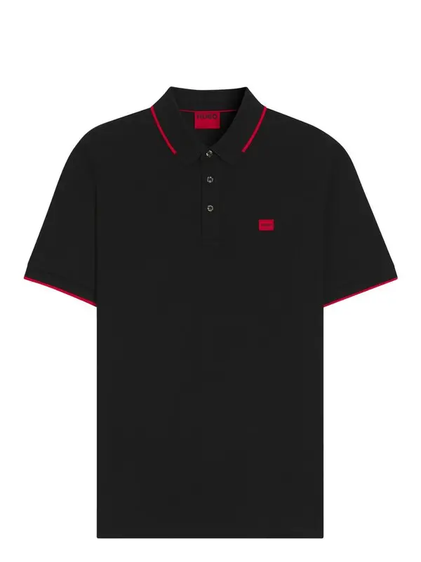 Hugo Cotton-piqué Slim-fit Polo Shirt With Red Logo Label - Black