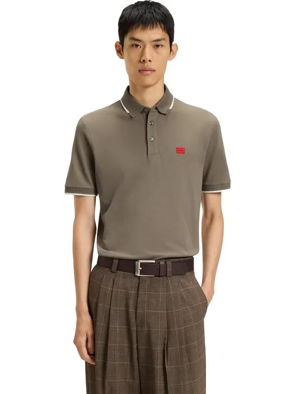 Hugo Cotton-piqué Slim-fit Polo Shirt With Red Logo Label - Brown