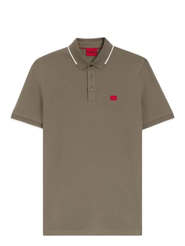 Hugo Cotton-piqué Slim-fit Polo Shirt With Red Logo Label - Brown