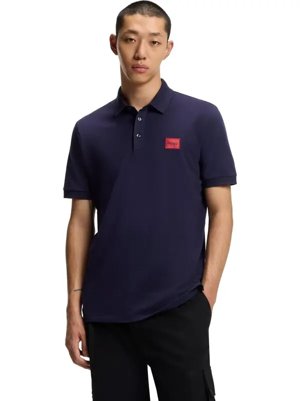 Hugo Cotton-piqué Slim-fit Polo Shirt With Red Logo Label - Dark Blue