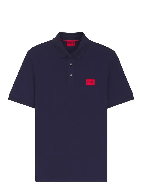 Hugo Cotton-piqué Slim-fit Polo Shirt With Red Logo Label - Dark Blue