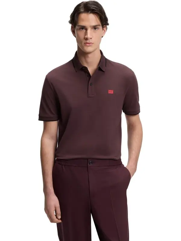 Hugo Cotton-piqué Slim-fit Polo Shirt With Red Logo Label - Light Brown