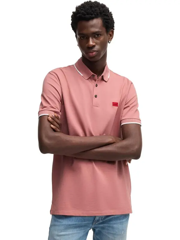 Hugo Cotton-piqué Slim-fit Polo Shirt With Red Logo Label - Light Pink