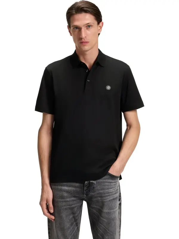 BOSS Double-monogram Polo Shirt In Mercerised Cotton - Black