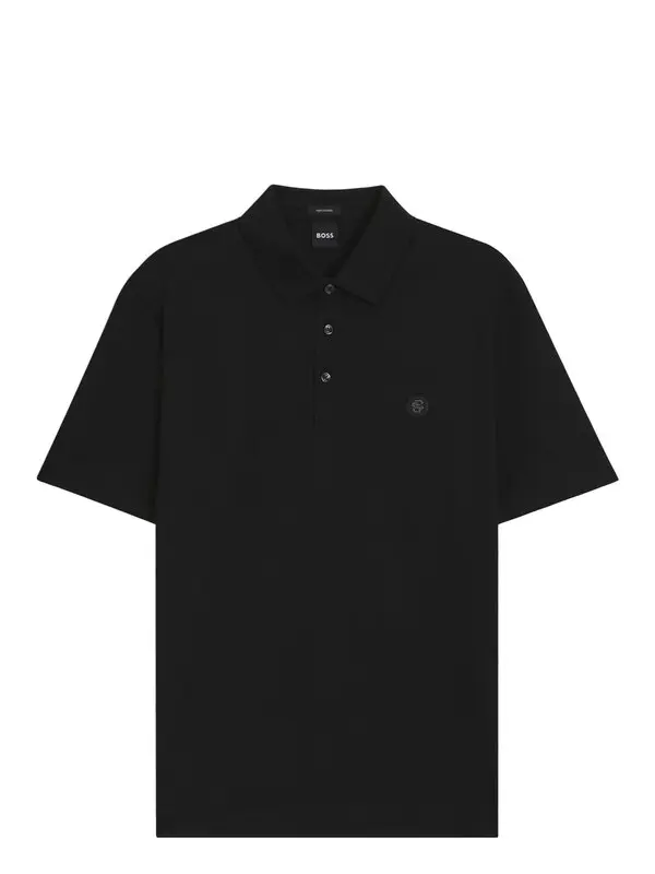 BOSS Double-monogram Polo Shirt In Mercerised Cotton - Black