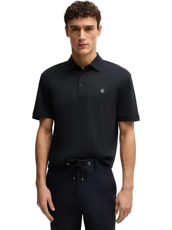 BOSS Double-monogram Polo Shirt In Mercerised Cotton - Dark Blue