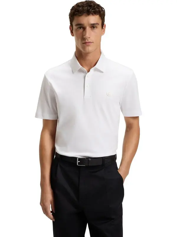 BOSS Double-monogram Polo Shirt In Mercerised Cotton - White