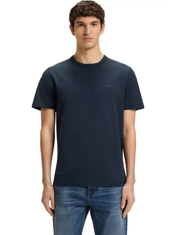 BOSS Slub-cotton T-shirt With Logo Detail - Dark Blue
