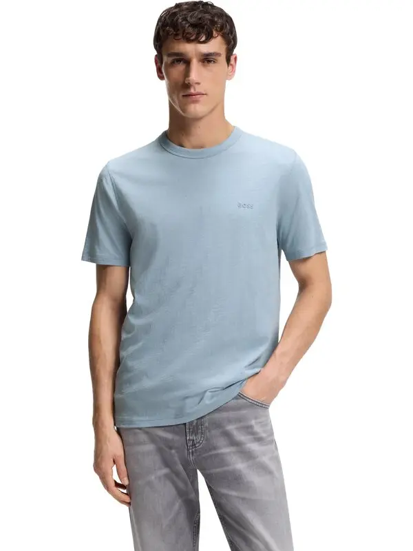 BOSS Slub-cotton T-shirt With Logo Detail - Light Blue