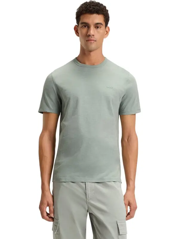 BOSS Slub-cotton T-shirt With Logo Detail - Light Green