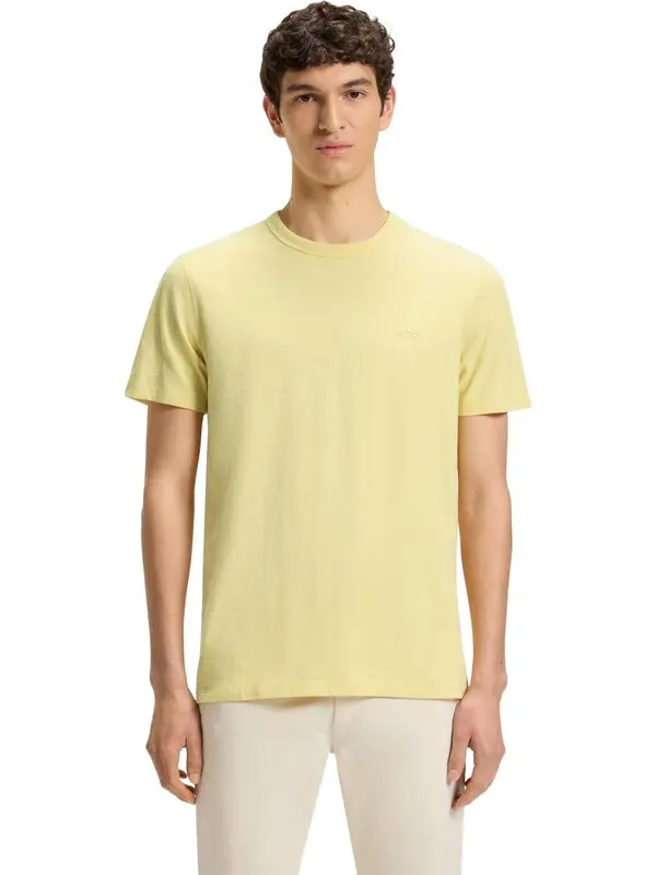 BOSS Slub-cotton T-shirt With Logo Detail - Light Yellow