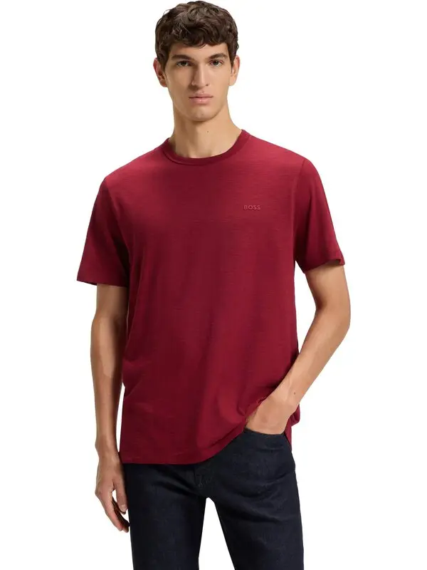 BOSS Slub-cotton T-shirt With Logo Detail - Red