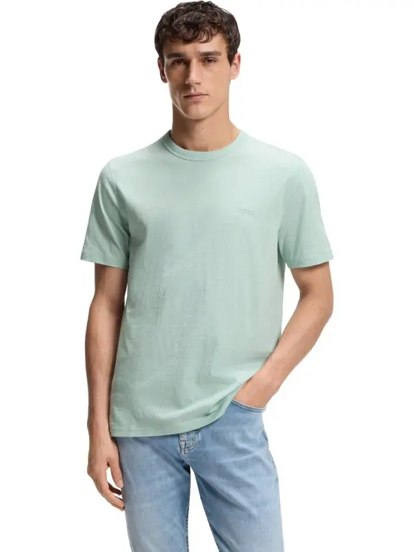BOSS Slub-cotton T-shirt With Logo Detail - Turquoise