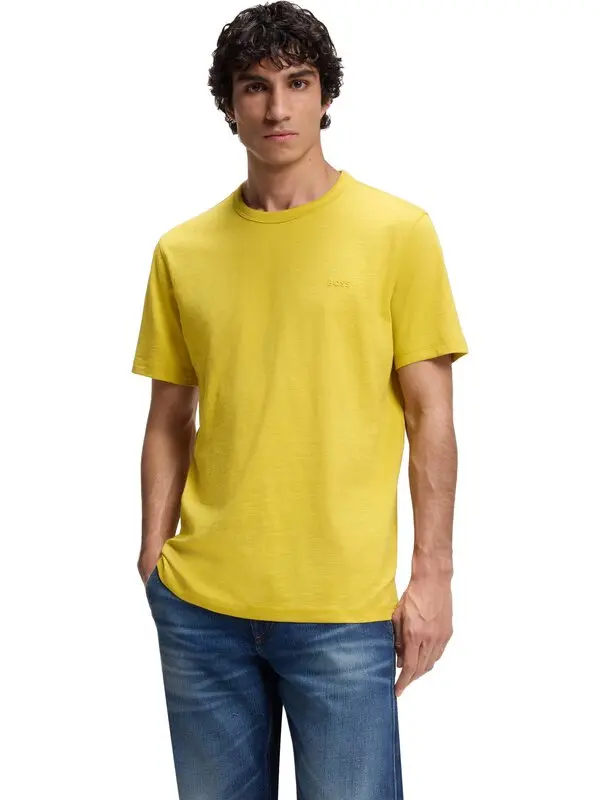 BOSS Slub-cotton T-shirt With Logo Detail - Yellow