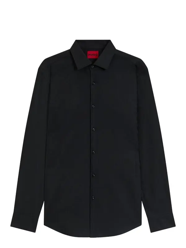 Hugo Slim-fit Shirt In Cotton With A Stacked-logo Jacquard - Black