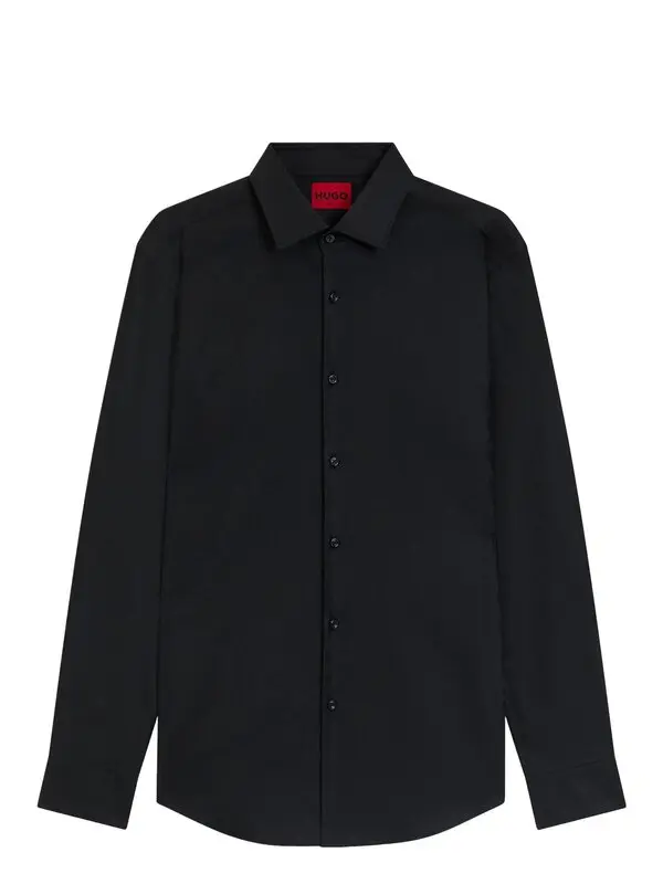 Hugo Slim-fit Shirt In Cotton With A Stacked-logo Jacquard - Black