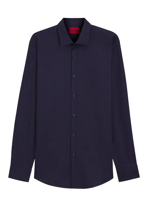 Hugo Slim-fit Shirt In Cotton With A Stacked-logo Jacquard - Dark Blue