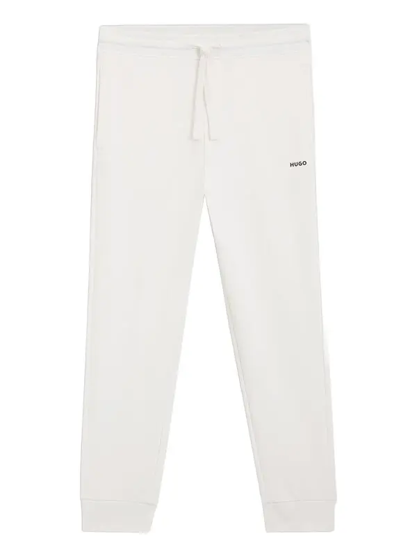 Hugo Cuffed Sweatpants In Cotton Terry With Logo Print - White
