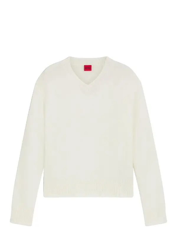 Hugo Logo Detail Wool Blend Sweater - White