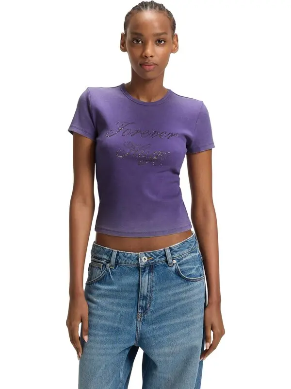 Hugo Rhinestone-logo Slim-fit T-shirt - Purple