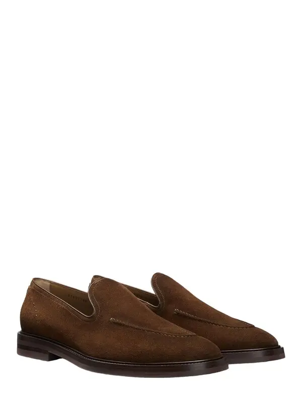 BOSS Suede Loafers With Leather Trim - Dark Brown