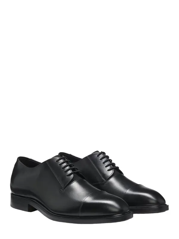 BOSS Leather Cap-toe Derby Shoes - Black