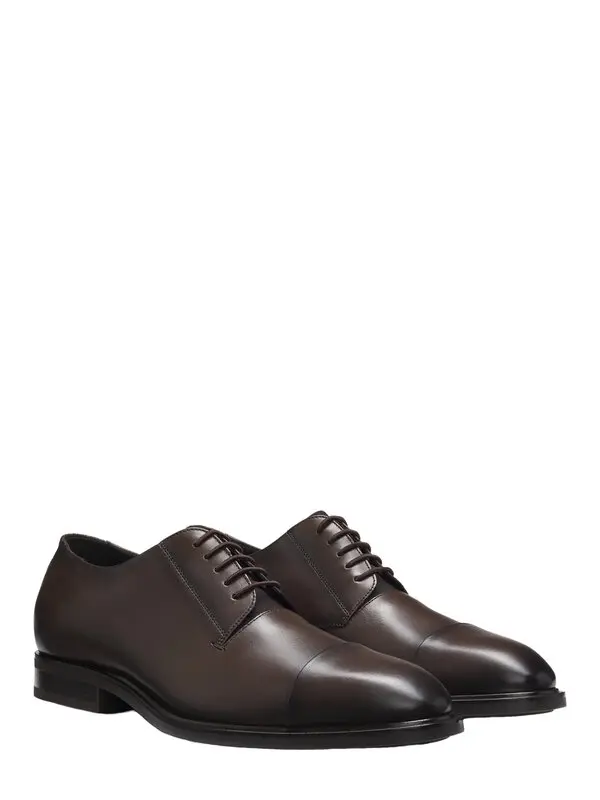 BOSS Leather Cap-toe Derby Shoes - Dark Brown