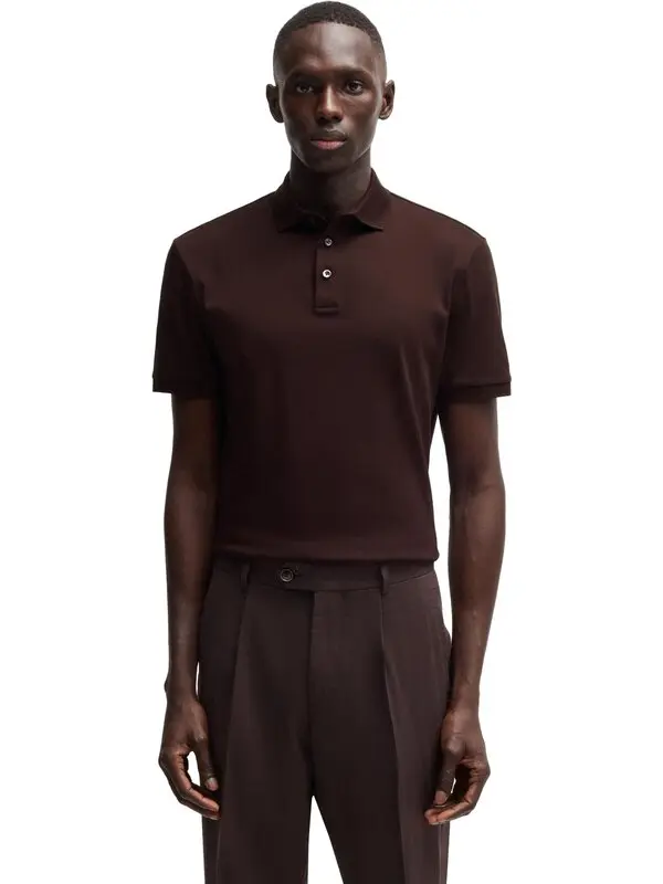BOSS Regular-fit Polo Shirt In Mercerized Italian Cotton - Dark Brown