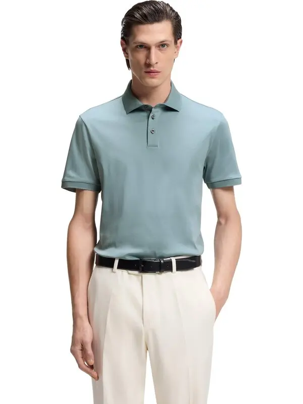 BOSS Regular-fit Polo Shirt In Mercerized Italian Cotton - Light Blue
