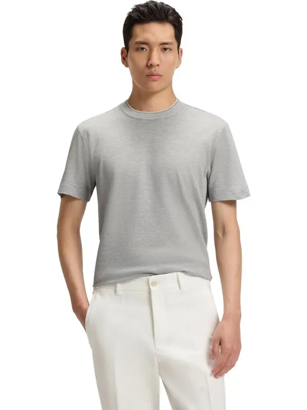 BOSS Cotton-silk T-shirt With Micro Structure - Silver