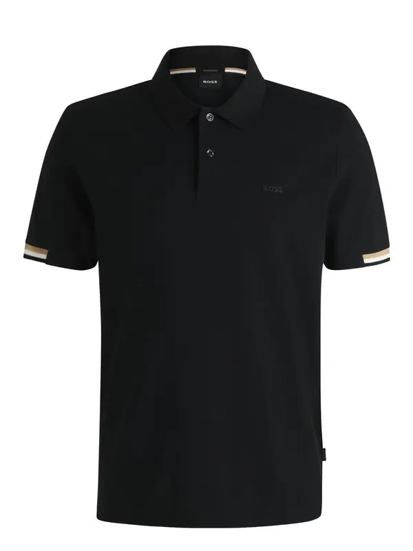BOSS Rubberised-logo Polo Shirt In Mercerised Cotton - Black