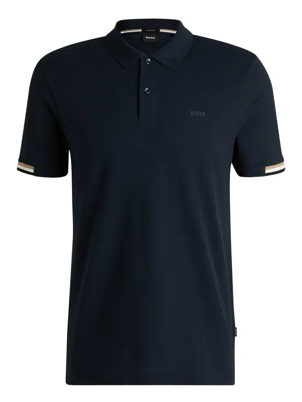 BOSS Rubberised-logo Polo Shirt In Mercerised Cotton - Dark Blue