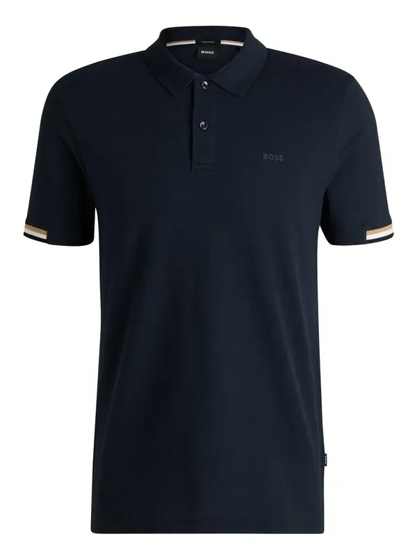 BOSS Rubberised-logo Polo Shirt In Mercerised Cotton - Dark Blue