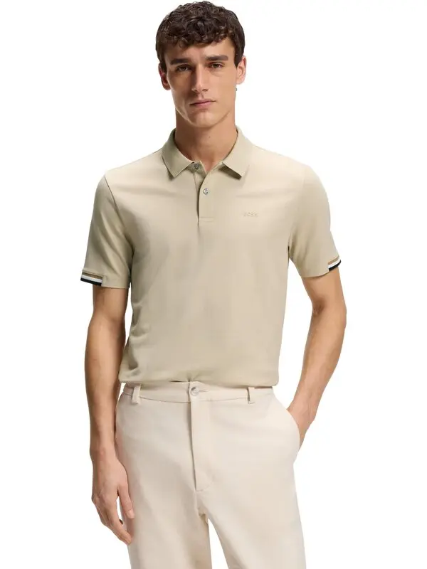 BOSS Rubberised-logo Polo Shirt In Mercerised Cotton - Light Beige