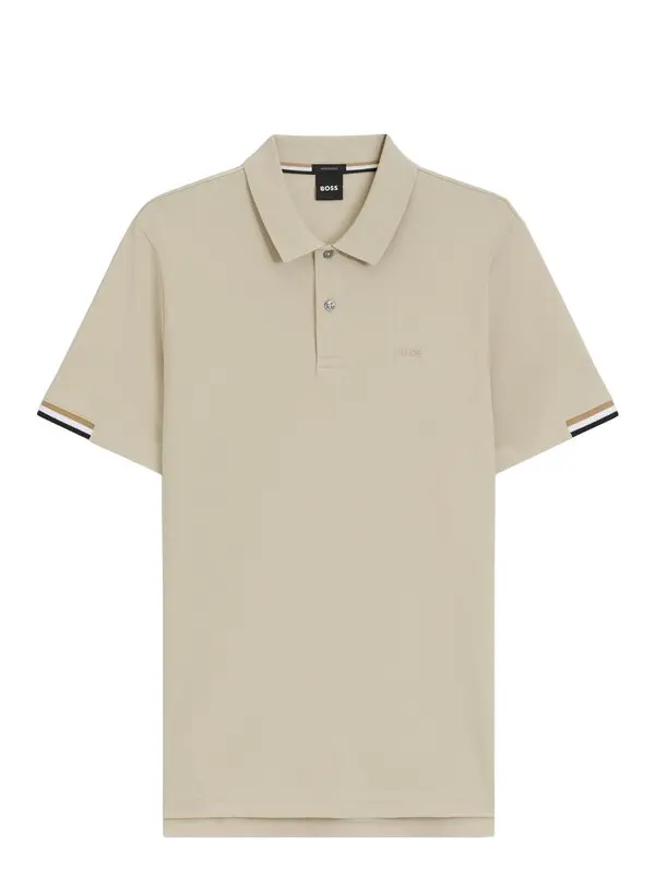 BOSS Rubberised-logo Polo Shirt In Mercerised Cotton - Light Beige