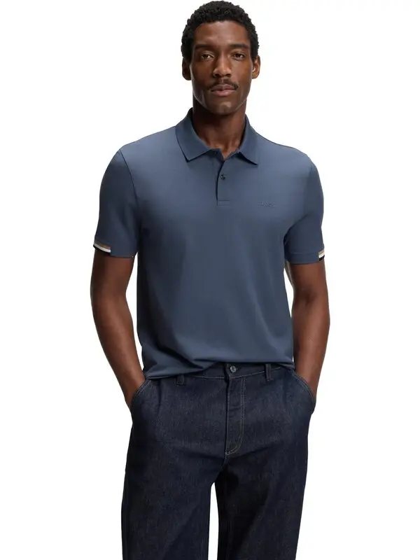 BOSS Rubberised-logo Polo Shirt In Mercerised Cotton - Light Blue