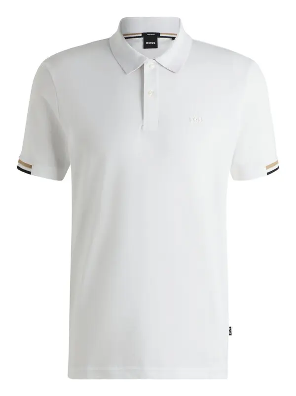 BOSS Rubberised-logo Polo Shirt In Mercerised Cotton - White