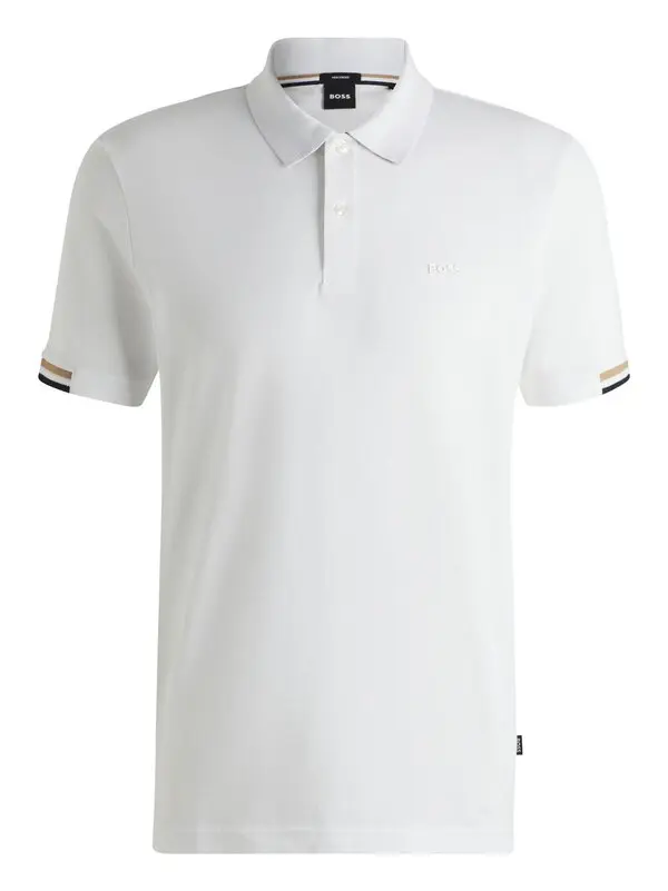 BOSS Rubberised-logo Polo Shirt In Mercerised Cotton - White