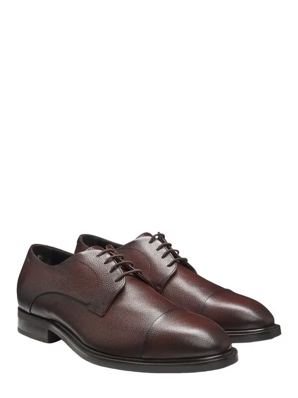 BOSS Grained-leather Derby Shoes With Cap Toe - Dark Brown