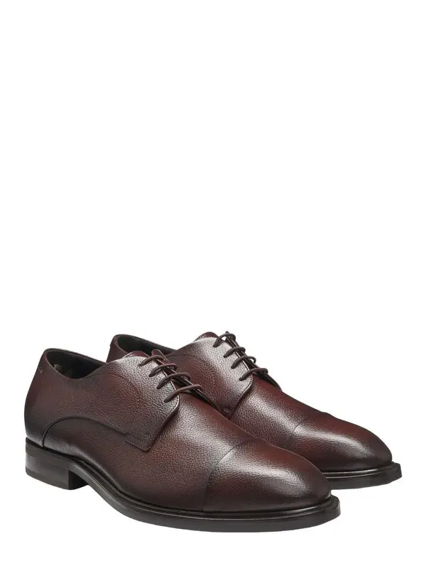 BOSS Grained-leather Derby Shoes With Cap Toe - Dark Brown