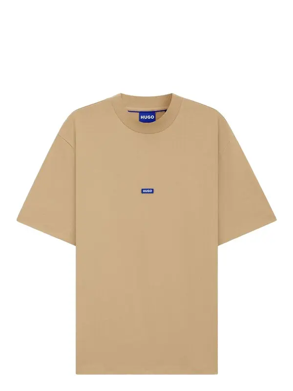Hugo Cotton-jersey T-shirt With Blue Logo Patch - Beige