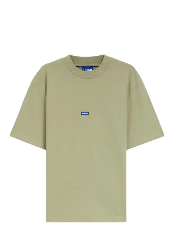 Hugo Cotton T-shirt With Ribbed Neckline And Logo Badge - Beige