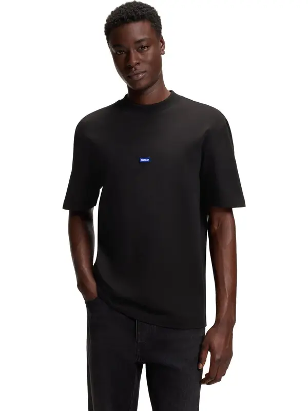 Hugo Cotton-jersey T-shirt With Blue Logo Patch - Black
