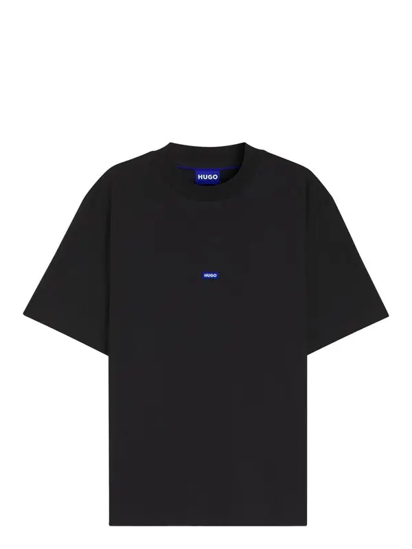 Hugo Cotton-jersey T-shirt With Blue Logo Patch - Black