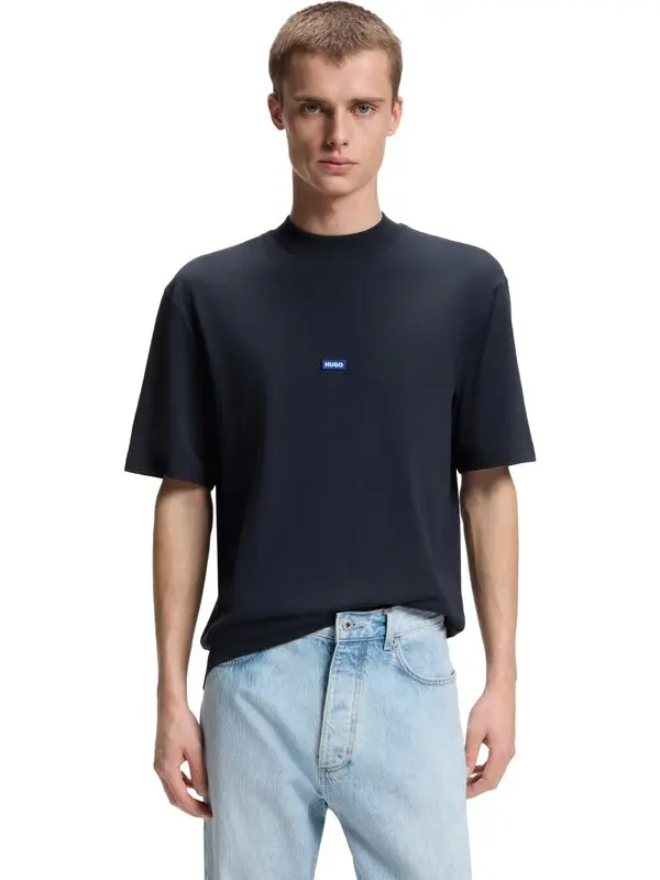 Hugo Cotton-jersey T-shirt With Blue Logo Patch - Dark Blue
