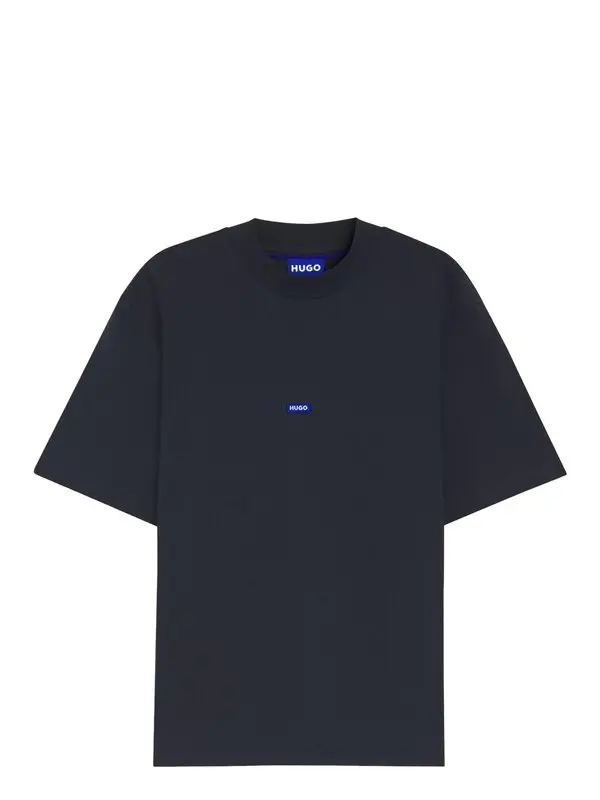Hugo Cotton-jersey T-shirt With Blue Logo Patch - Dark Blue